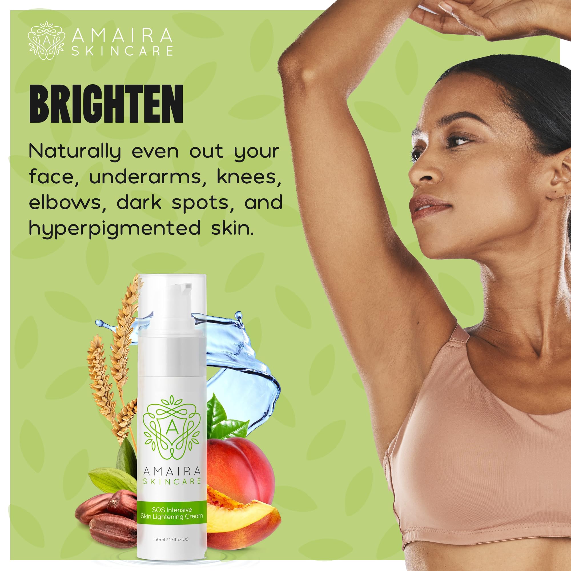 Amaira SOS Intensive Skin Lightening Cream - Natural Brightening Cream and Dark Spot Remover for Body - for Face, Underarms, Knees, Elbows, Dark Spots (1.7 fl oz)