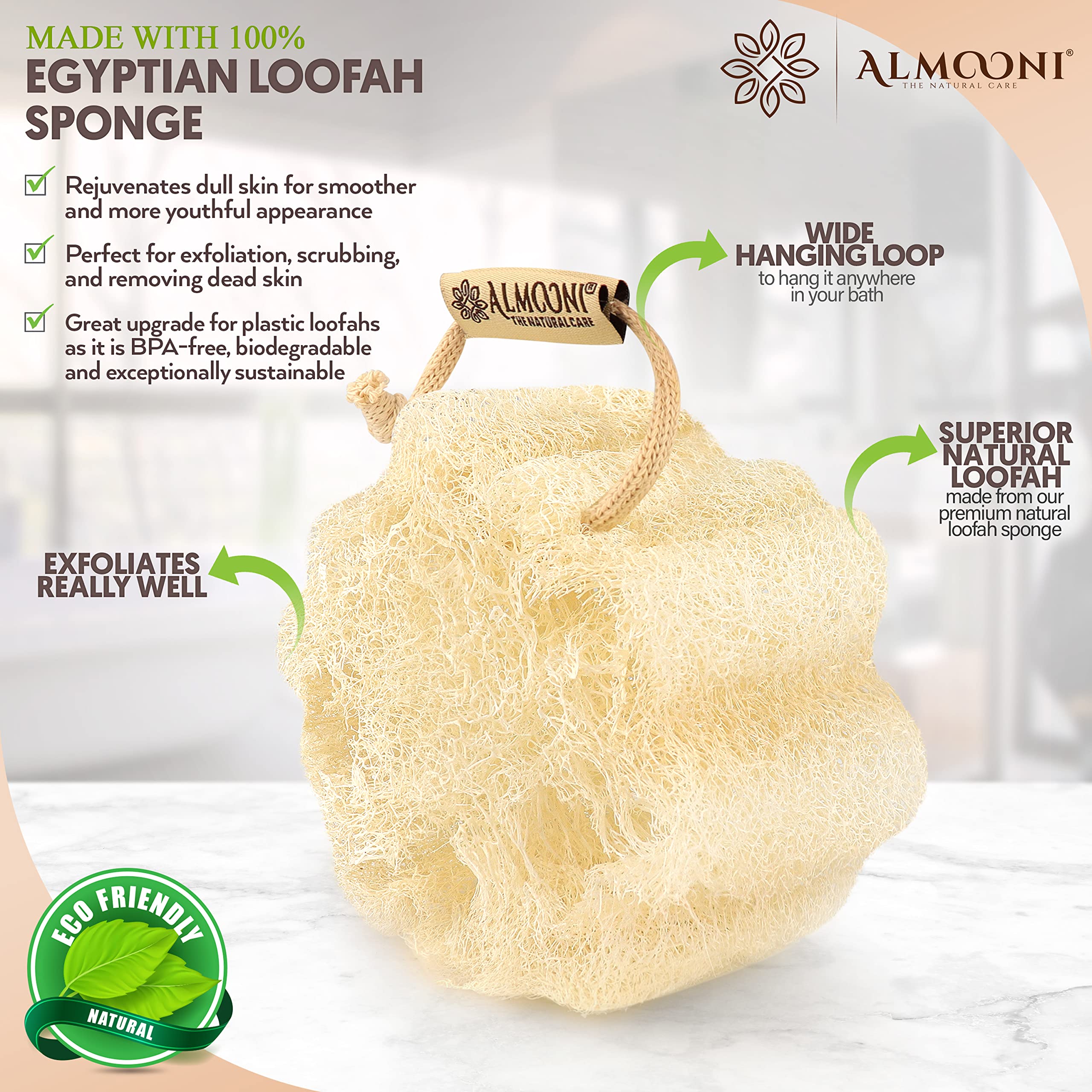 Almooni Mini Natural Loofah Sponge - Real Egyptian Shower Exfoliating Loofah - Small Loofah Scrubber for The Perfect Grip - 3 Count(1 Pack)