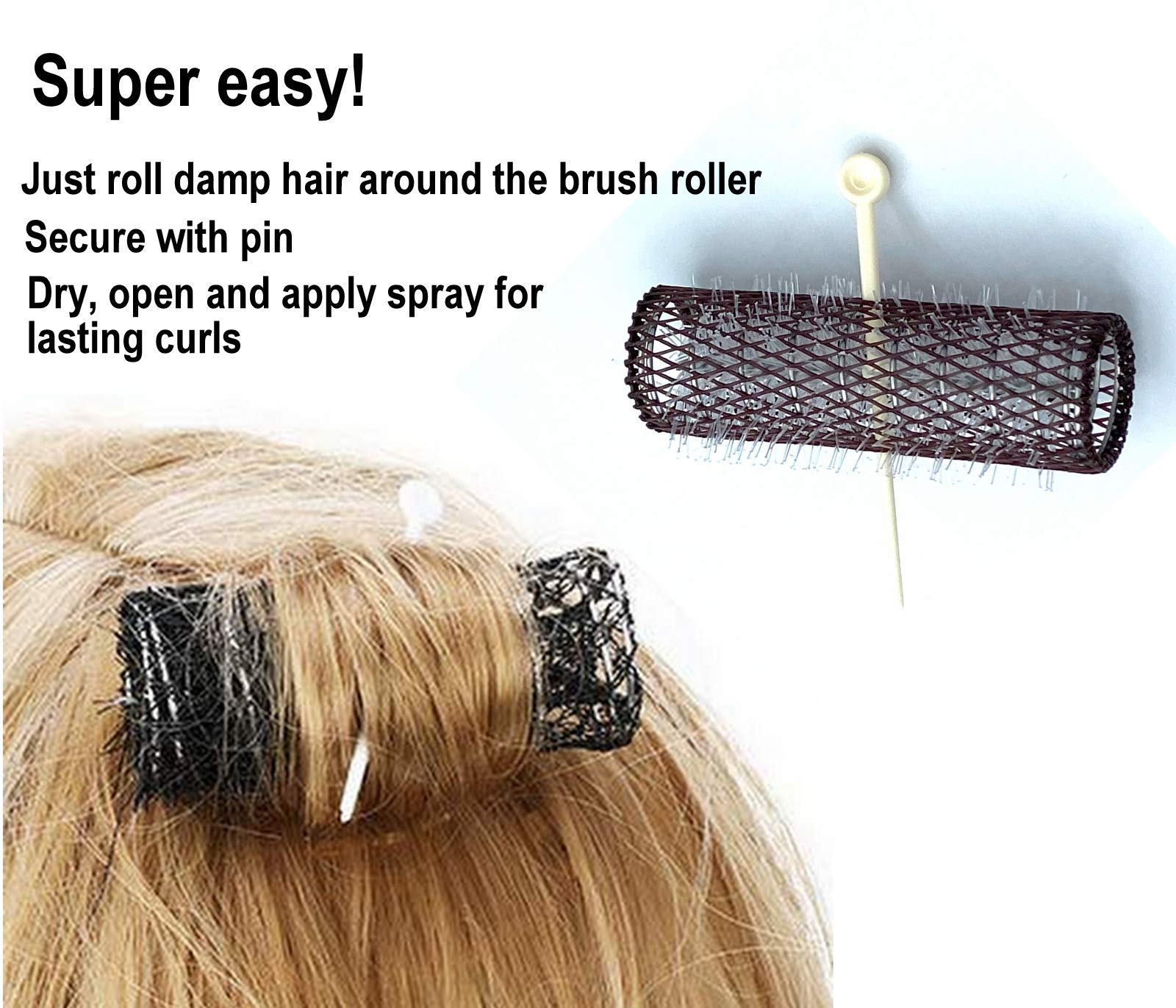 ALAZCO 14 pc Vintage Style Hair Roller Medium BRUSH ROLLERS & PINS Mesh Hair Curlers With Bristles 2.5"x 3/4", with Flexible Locking Pins
