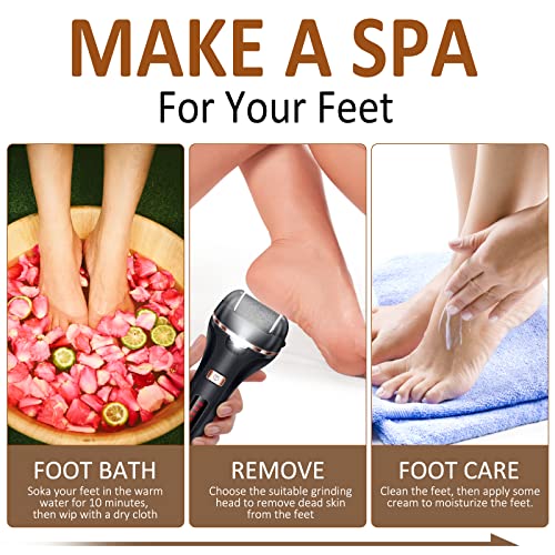 Electric Foot Callus Remover Kit, Banral 10 in1 Rechargeable Pedicure Tools Foot Care Feet File with 3 Roller Heads,2 Speed,Battery Display for Remove Cracked Heels Calluses and Dead Skin