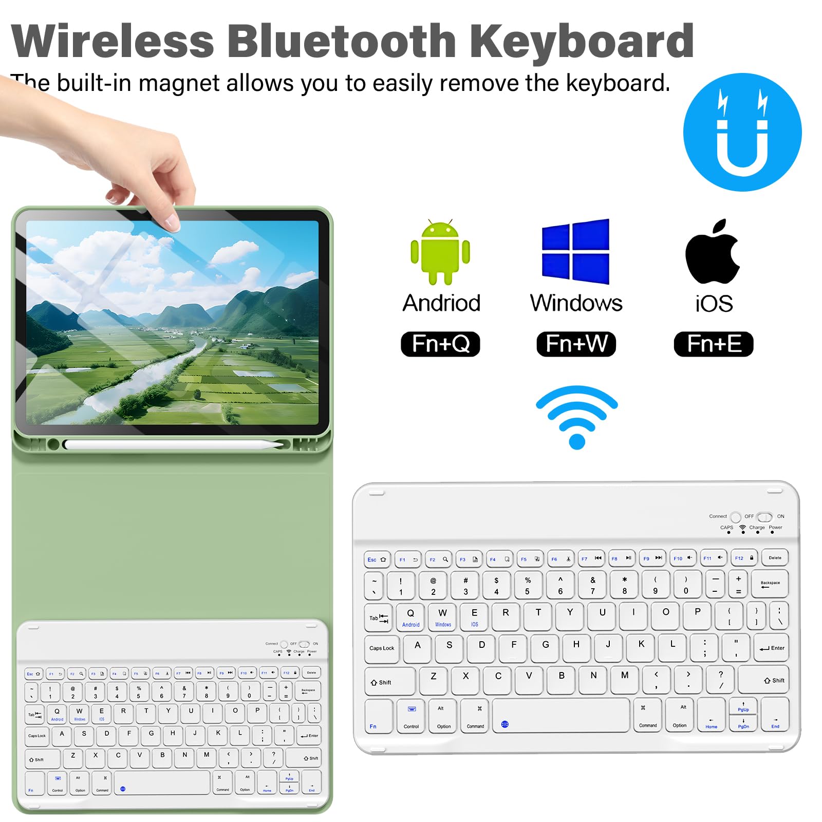 Aoub Case for iPad Air 6th 11-inch M2 2024, iPad Air 5th/4th Generation 10.9 inch 2022/2020, Stand Folio Detachable Wireless Bluetooth Keyboard Cover Soft TPU Back Case with Pencil Holder, Light Green