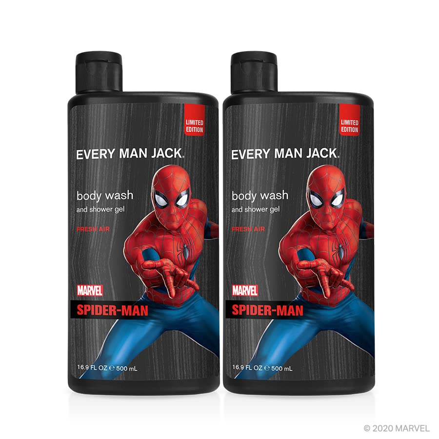 Every Man Jack Body Wash - Marvel Spider Man | 16.9-ounce Twin Pack - 2 Bottles Included | Naturally Derived, Parabens-free, Pthalate-free, Dye-free, and Certified Cruelty Free