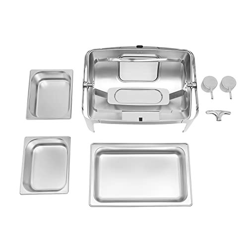 2 Compartment Roll Top Chaffing Server Set Food Insulation Chafer Warmer Stainless Steel Chafing Dish Buffet Set with Visible Window Catering Party Chafing Buffet Server Food Warmer Chafer Dish Warmer