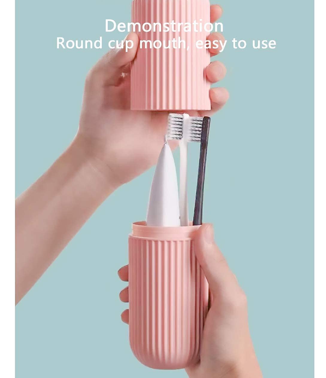 KBS Toothbrush Holder Case Cover 2 Pack Capsule Shape Container Travel Camping Business Trip Bathroom (Pink - Blue) Plastic