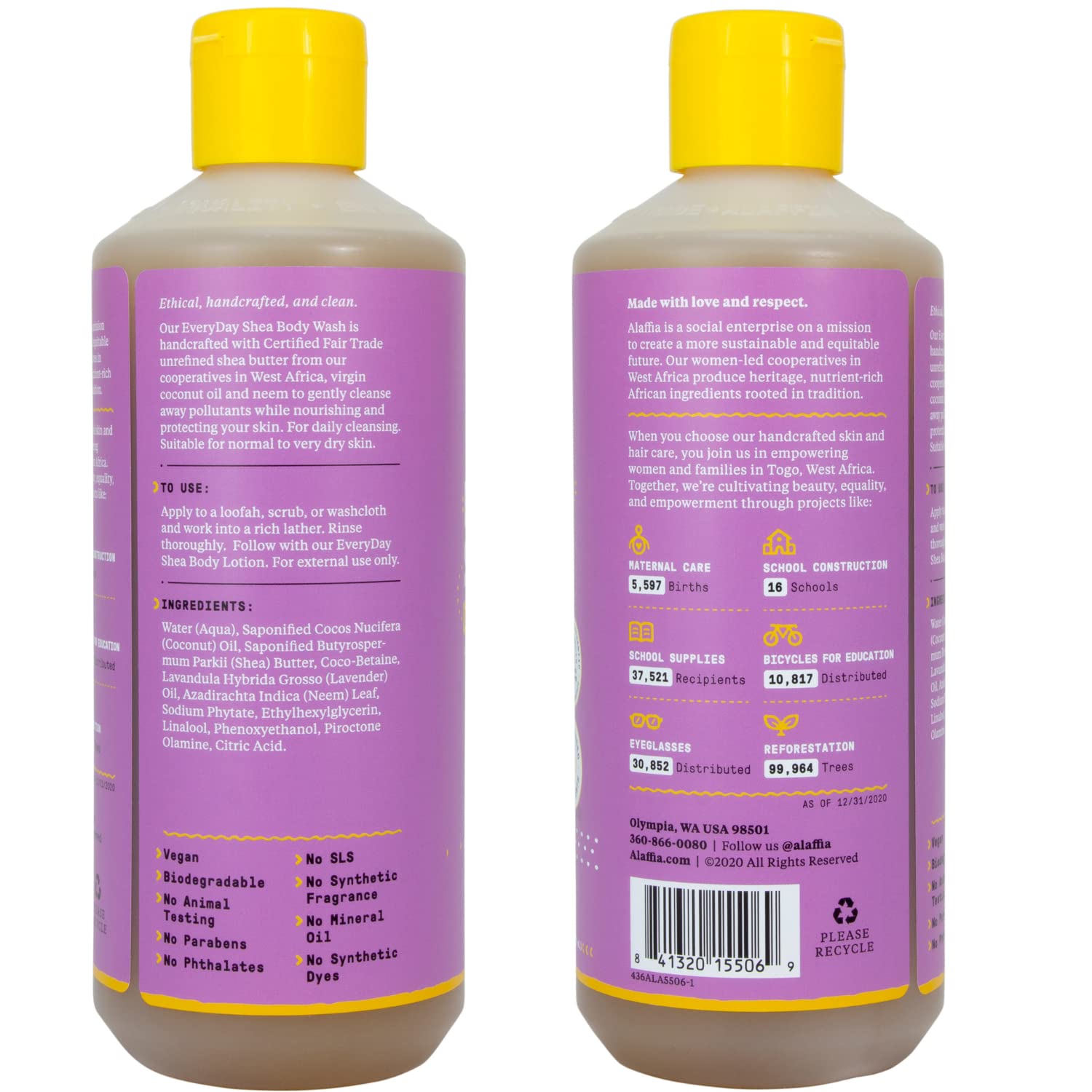 Alaffia Everyday Shea Body Wash, Naturally Helps Moisturize and Cleanse Without Stripping Natural Oils with Fair Trade Shea Butter, Neem, and Coconut Oil, Lavender, 2 Pack - 16 Fl Oz Ea