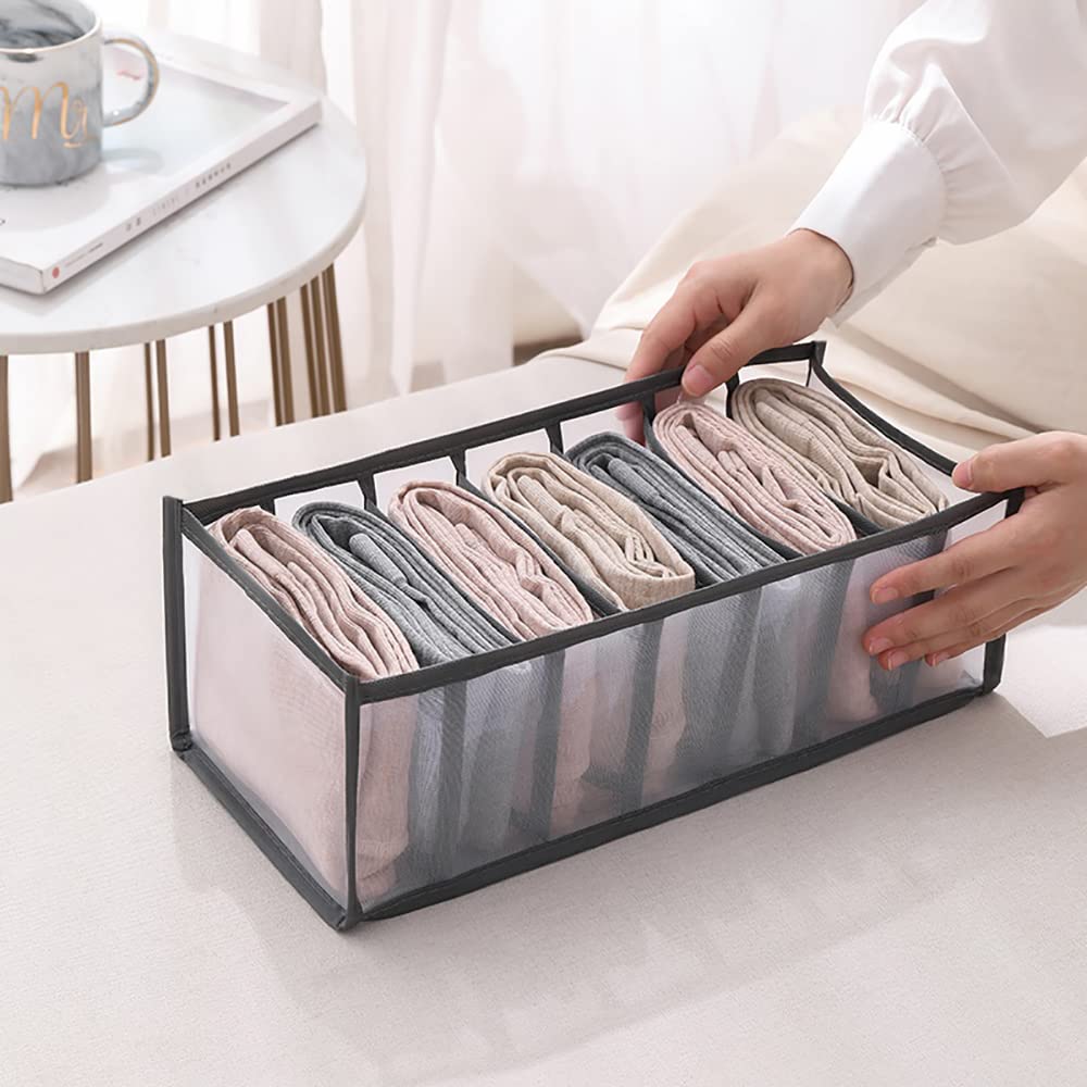 2pcs Washable Wardrobe Clothes Organizer for Folded Clothes.Jeans Compartment Storage Box for Closet Drawer, Foldable Closet Drawer Organize for Bedroom,Dorm Room(7 Grids) (Jeans with 7 Grids-Large)