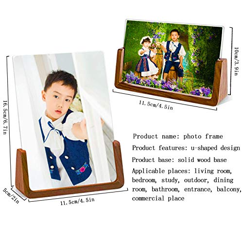 CUNYA Picture Frames, 4x6 Glass Photo Frame with Wooden Base, Rustic Picture Frame Set of 2 for Table Top Desktop Display Room Decor (Walnut)