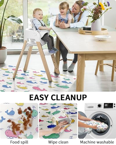 Splat Mat for Under High Chair 43.3″, Waterproof Easy Cleaning Anti Slip Spill Mat for Art/Crafts/Playtime on Floor or Table, Eating Mess Mat for Floor Protector