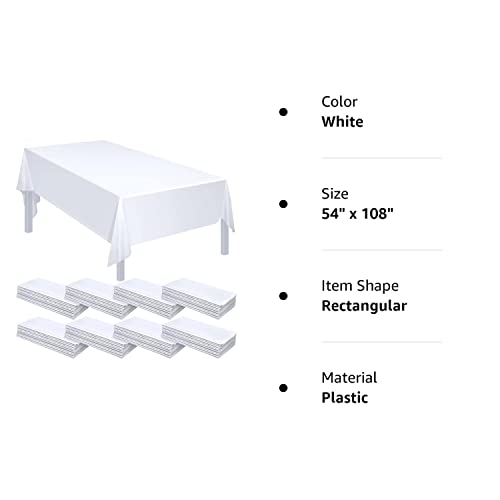 28 Pack Disposable Plastic Tablecloth Rectangle Table Cover 54 x 108 Inches, Disposable Table Clothes for Rectangle Tables Rectangular Plastic Table Cloths for Picnic Camping Party Wedding (White)