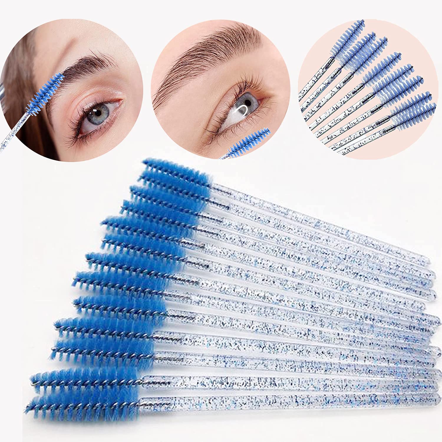 300Pcs Disposable Eyelash Mascara Brushes for Eye Lashes Extension Eyebrow and Makeup for Eye Lash Extension, Eyebrow and Makeup Crystal 6 Colors(Colorful)