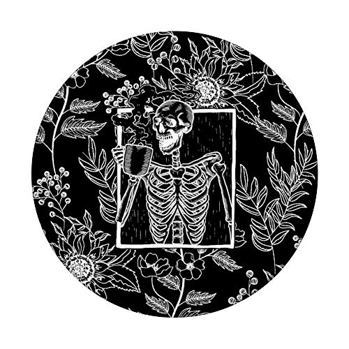 Black & White Skeleton Floral Pattern Skull drinking Coffee PopSockets Grip and Stand for Phones and Tablets