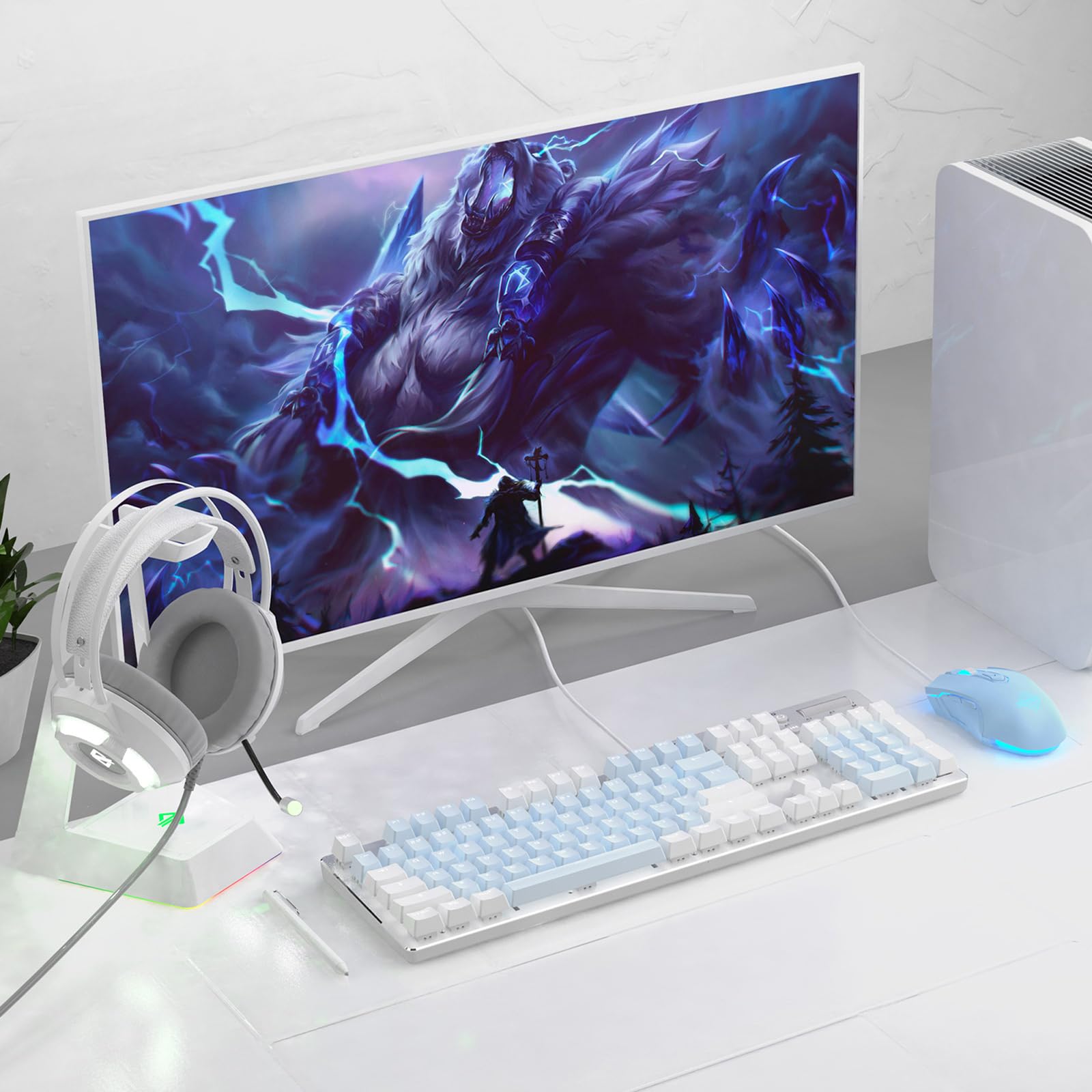 AK35i Mechanical Gaming Keyboard, 104 Keys and 6 Media Keys Anti-Ghosting, 2 Colors PBT Keycap, Elegant White Backlight, Aluminum Panel (Brown Switch/White Backlight, White&Blue)
