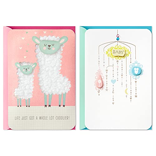 Hallmark Pack of 2 Baby Shower Cards (Baby Girl Lambs and Gender Neutral Mobile)