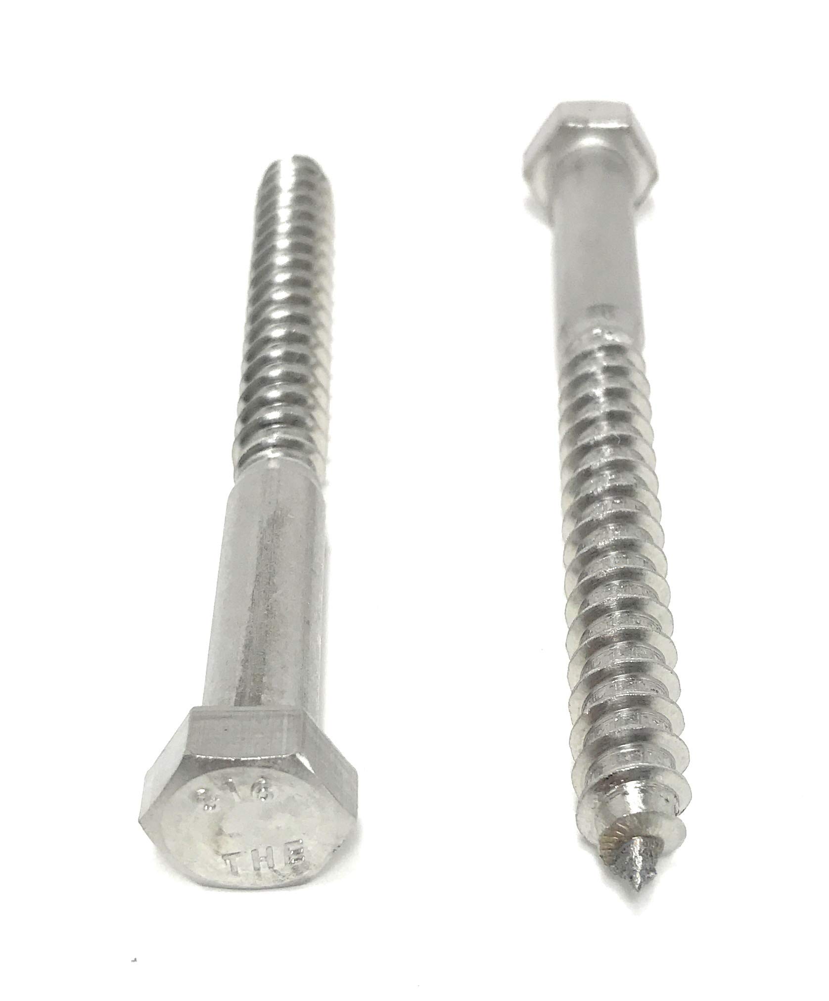 3/8 x 4 316 Stainless Steel Hex Head Lag Bolts Lag Screws Marine Grade (5 Pieces)
