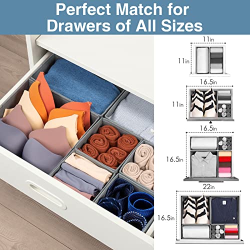 14 Pack Sock Underwear Drawer Organizer Dividers, Foldable Fabric Dresser Drawer Organizers for Clothing, Bra, Sock, Undies, Tie, Belt, Scarf