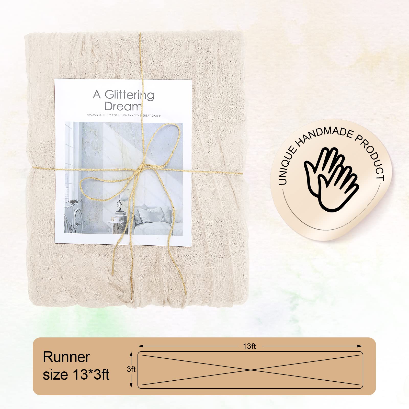 10 Pack Cheesecloth Table Runners Wide Gauze Table Runners Boho Table Runners for Bridal Shower Wedding Birthday Party Table Decorations (Beige, 35 x 157 Inch)