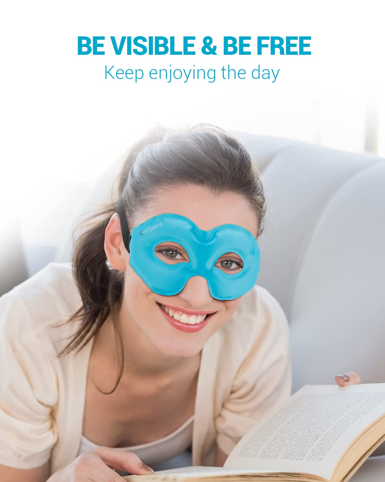 Comfytemp Cold Gel Eye Mask, Cooling Eye Ice Pack for Puffiness, Reusable Cold Compress Eye Mask for Puffy Eyes, Dry Eyes, Sinus, Dark Circles, Migraines Relief, FSA HSA Approved, Lycra Side, 1 Pack