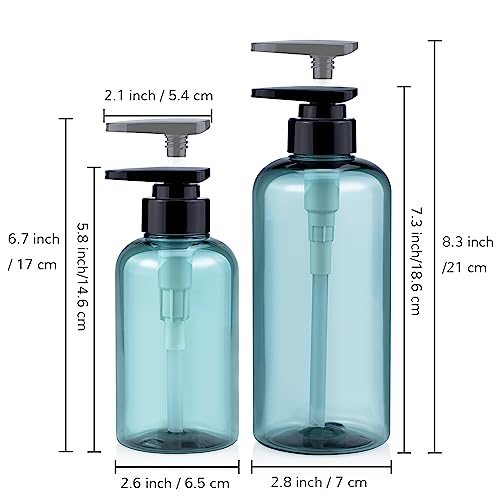 Kimqi Pump Bottles for Shampoo and Conditioner, Soap, and Lotion (2PCS 16 OZ and 2PCS 10 OZ, Blue)