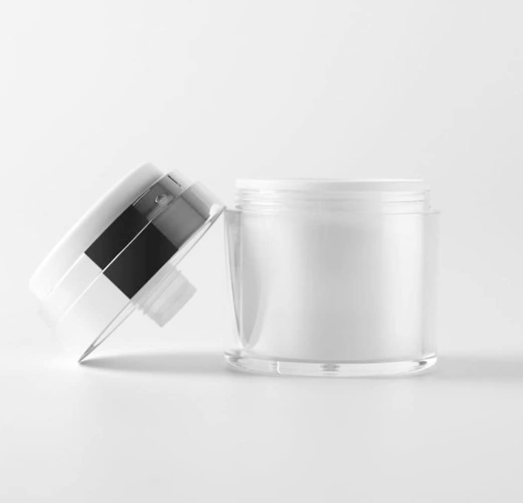 Furnido Refillable Airless Pump Jars,Empty Acrylic Makeup Cosmetic Containers, Travel Lotion With Lid for Thick Moisturizer,Skincare Cream, 2 Pack, 1 oz, White