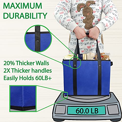 CLEVERFECT Reusable Grocery Box Bags. Large, Durable Heavy Duty Premium Quality Shopping Totes Set. Collapsible, Extra Long Handles & Reinforced Bottom, Pack of 3 (Red, Blue, Green) Eco Friendly