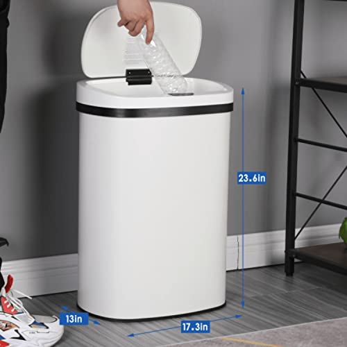 13 Gallon Kitchen Trash Can Automatic Garbage Can, Stainless Steel Waste Bin with Lid, Electronic Touch Free Motion Sensor Trash Cans High-Capacity Brushed Metal Trash Bin for Indoor, Black