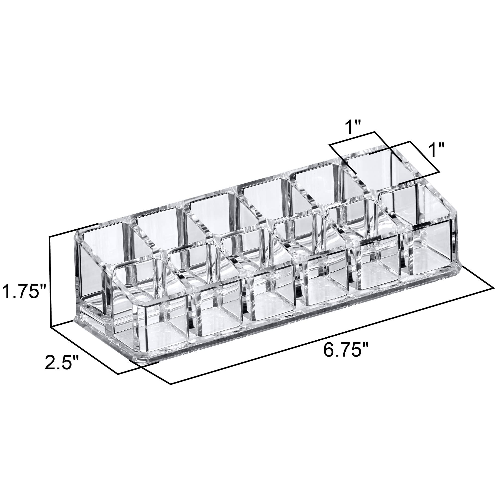 Amazing Abby - Glamour - 12-Slot Acrylic Lipstick Organizer, Lipstick Holder, Lip Gloss Holder, Cosmetic Storage Display, Perfect Storage Solution for Drawer and Vanity (Slot Size: 0.9" x 0.9")