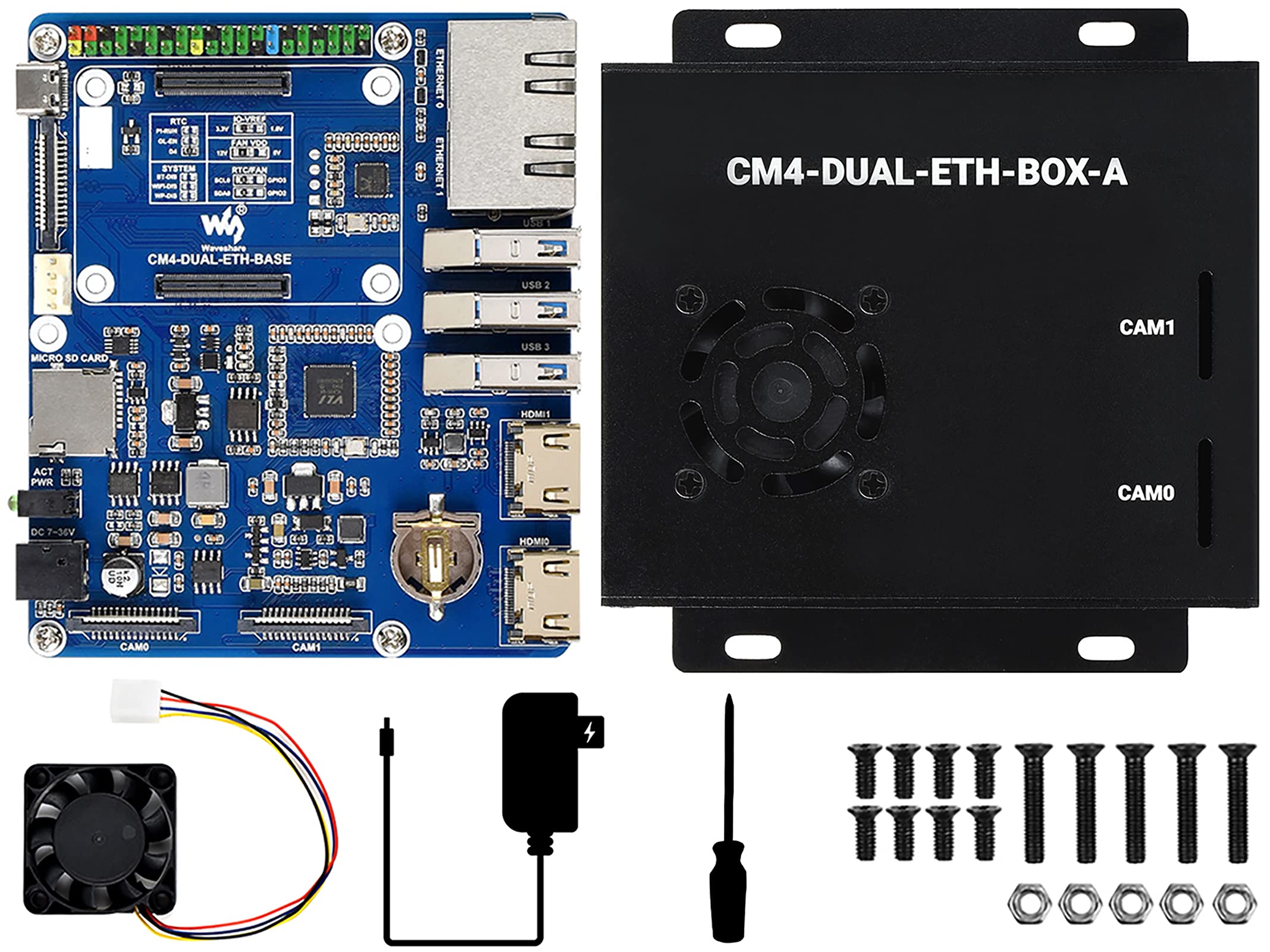 Bicool Dual Gigabit Ethernet MiniComputer Based on Raspberry Pi Compute Module 4 with CM4 Dual Gigabit Ethernet Base Board and Metal Case with Cooling FanETHCSIDSIRTCHDMIMicro SDUSB