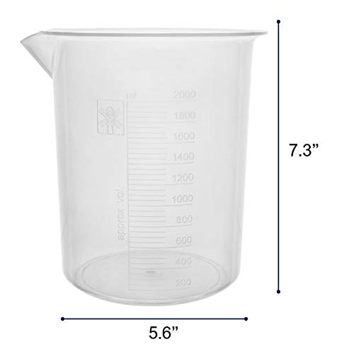 2000mL Plastic Beaker - Premium Polypropylene, 50ml Graduations - Autoclavable