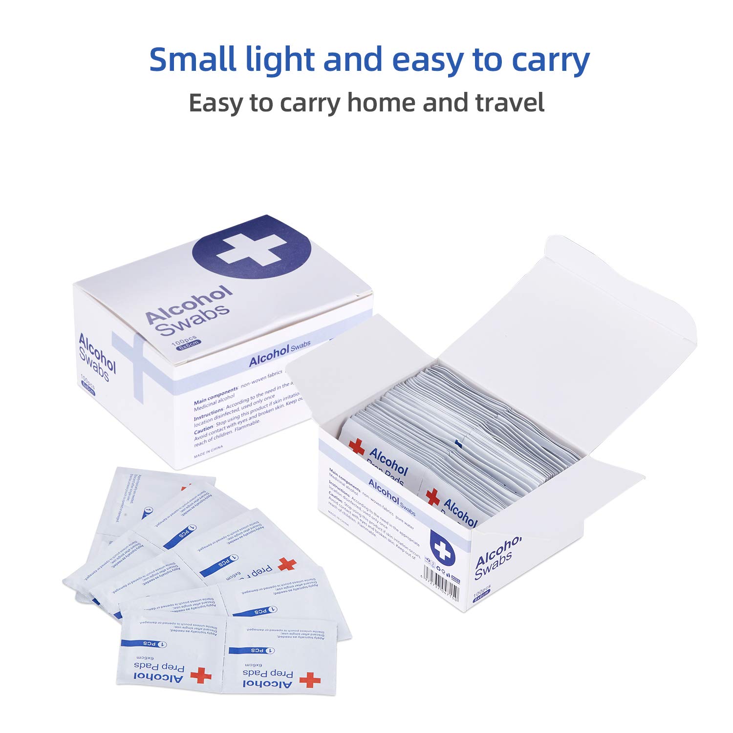 Alcohol Prep Pads, 75% Alcohol Cotton Slices, 100 Pcs Alcohol Gauze Pads Individually Wrapped Swap Pad Wet Wipe, 6 x 6cm/2.36in x 2.36in