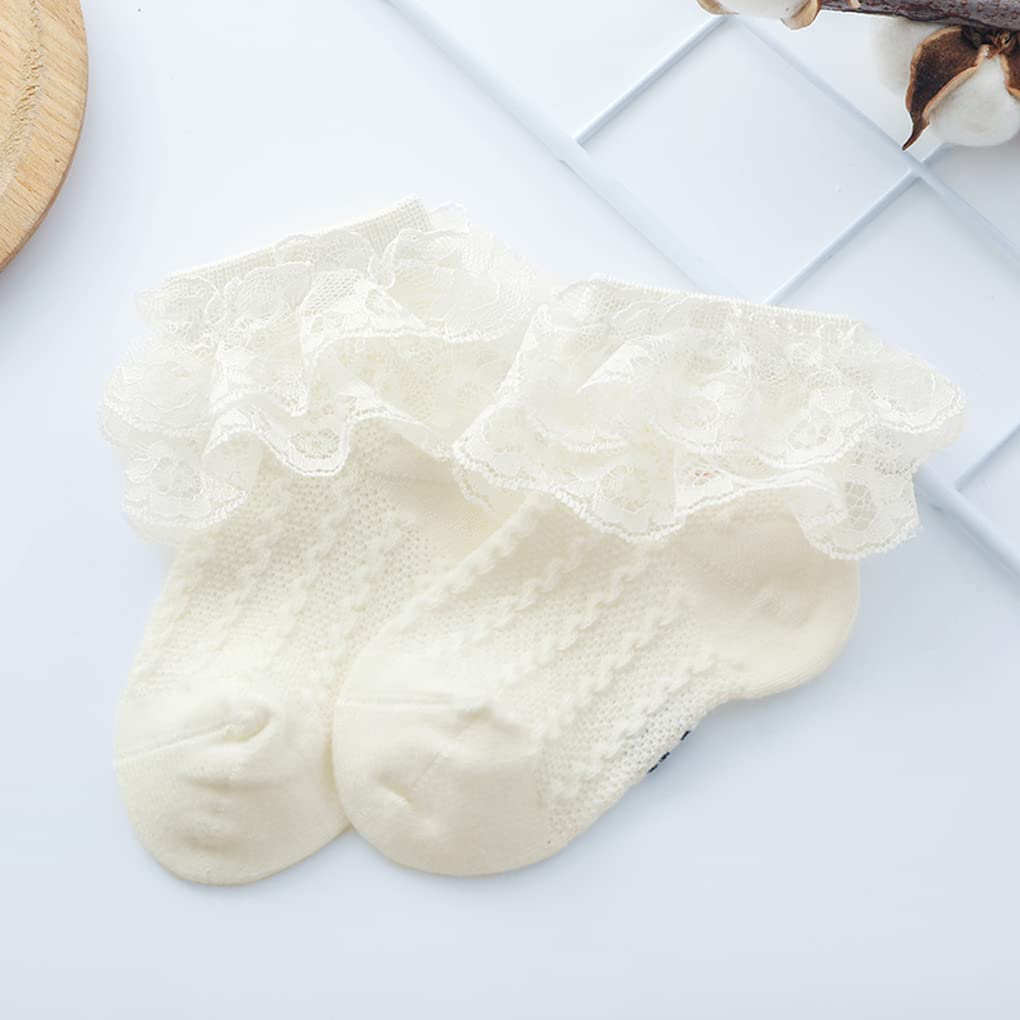 Adeimoo Princess Newborn Baby Girls Socks Lace Ruffle Frilly Ankle Dress Sock for Infants Toddler (5 Pack, 6-12 Months)