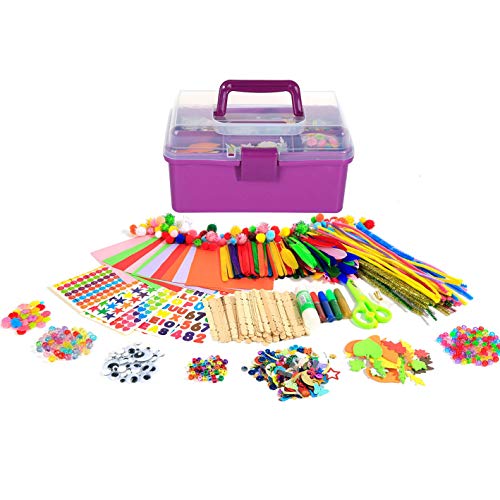Arts Craft Supplies for Kids, 1000+ PCS Toddler DIY Craft Art Supply Set Include Pipe Cleaners, Pom Poms, Storage Box, Best Xmas Gift for 5 -12 Years Old Boys and Girls