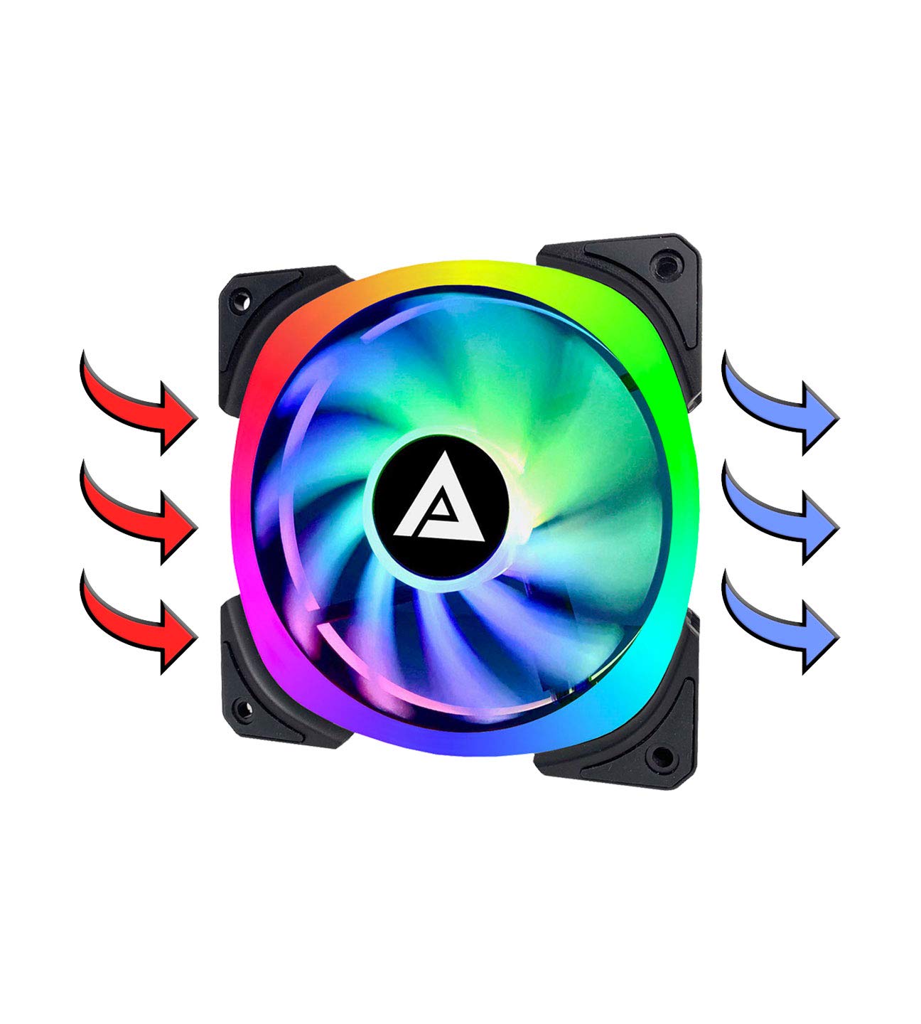 Apevia LP614L2S-RGB Lunar Pro 140mm Silent Dual-Ring RGB Color Changing LED Fan with Remote Control, 32x LEDs & 8X Anti-Vibration Rubber Pads w/ 2 Magnetic LED Strips (6+2-pk)