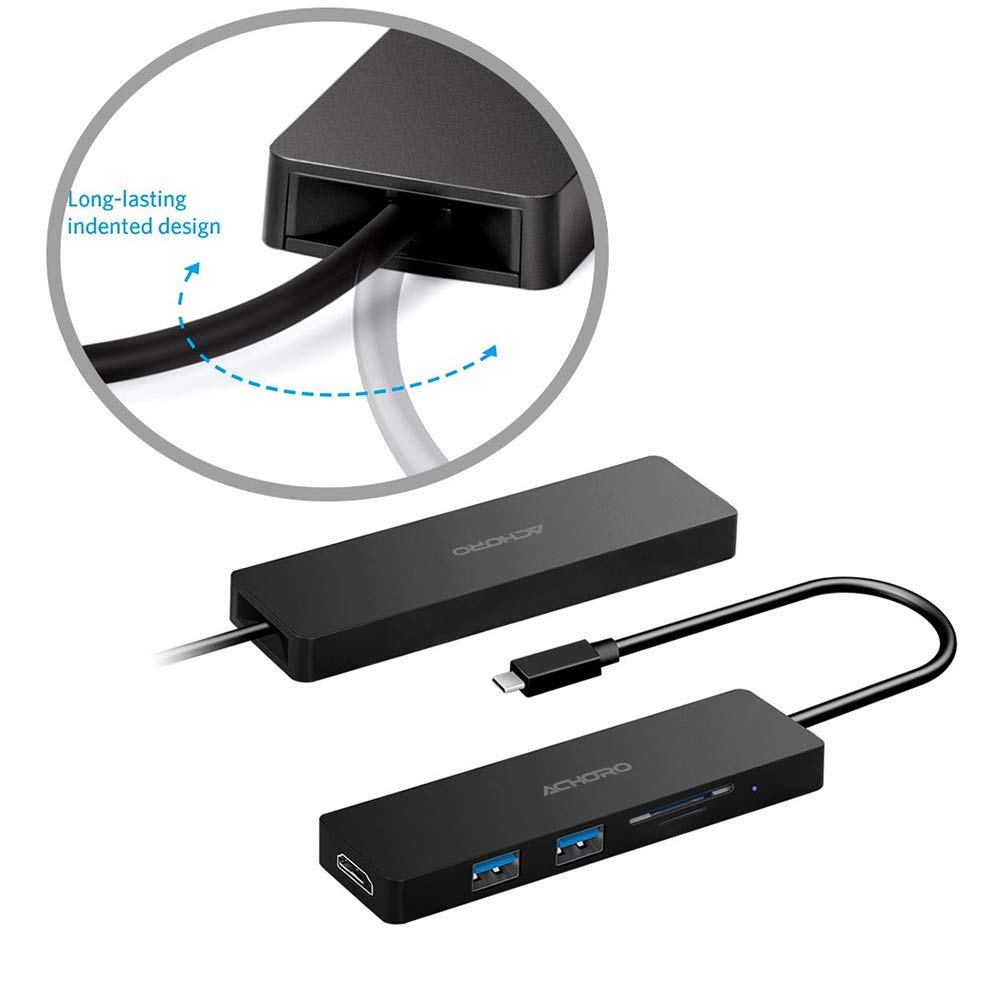 Achoro 5 in 1 Type C Hub Reader Combo - HD MI 4K Full HD SD TF 2 USB Ports Card Reader-Data Transfer USB C Hub Compatible with Laptop, MacBook Pro, iMac