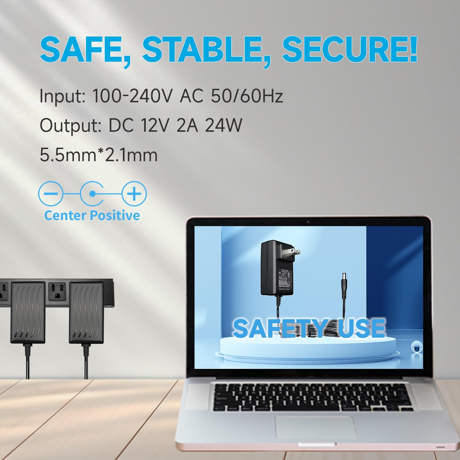 12V 2A AC to DC Regulated Power Supply Adapter, 2000mA 24W AC Adapter for CCTV Security Camera Surveillance System DVR NVR LED Light Strip Router Razor Power Core Roku Media Player and More, UL FCC