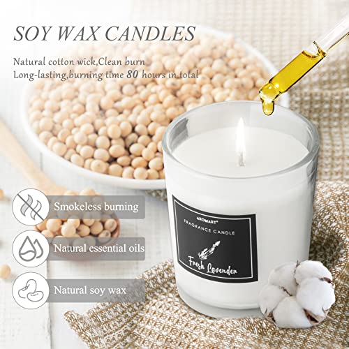 AROMART Scented Candle Set 3 Pack Long Lasting Natural Soy Candles for Home Scented with 8% Essential Oil for Stress Relief Peony, Jasmine, Lavender Candle Aromatherapy Gifts for Women (4.5Oz Each)