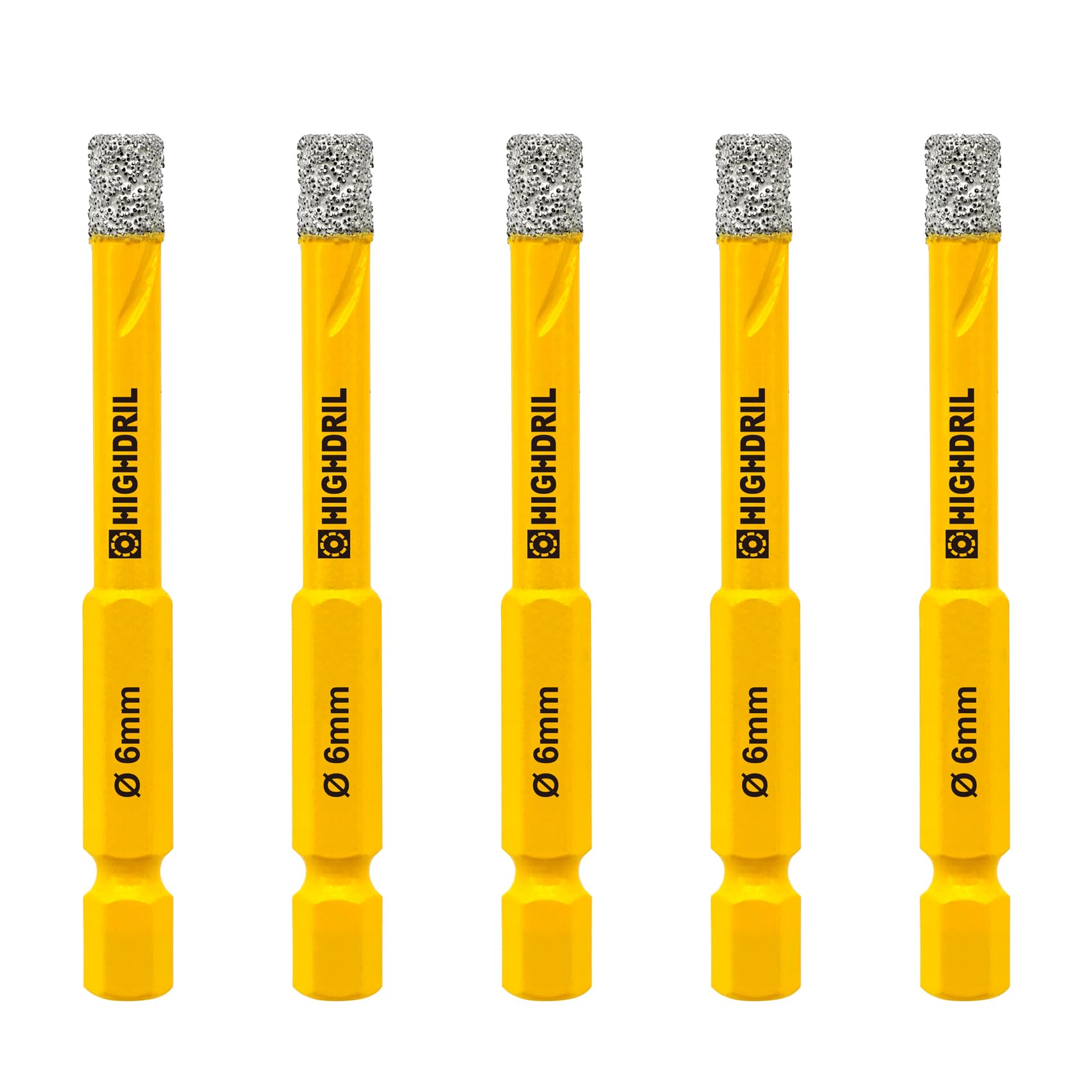 HIGHDRIL Dry Diamond Drill Bits 5Pcs 6mm 1/4" with Quick-fit Hex Shank for Granite Marble Porcelain Tile Ceramic
