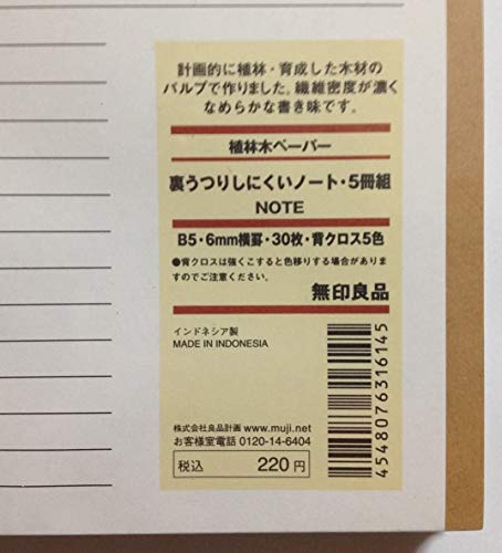 2 X MUJI Notebook B5 6mm Ruled 30 Sheets - 60 Pages, 5-Pack X 2 Set (10 Books)