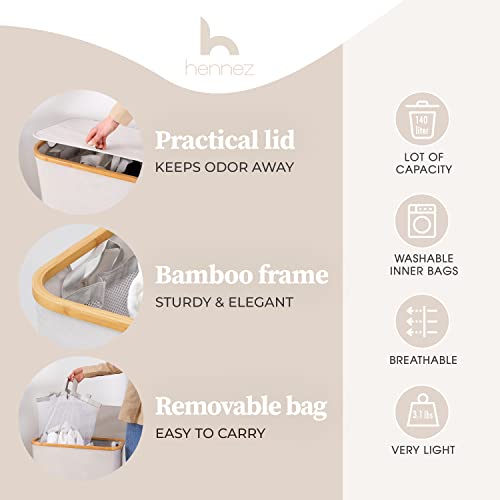 Hennez Laundry Basket With Lid - 140L Double Dirty Clothes Hamper With Removable Bag - Laundry Bin With Lid - Tall Laundry Hamper With Lid - Bathroom, Dorm, College Large Hamper for Laundry With Lid