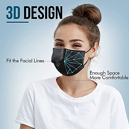 Black Disposable Face Masks, 100 Pack Black Masks Disposable, Disposable Face Masks for Adults