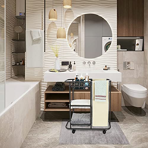 Lucalda Laundry Sorter Cart Movable Bathroom Organizer Gray Laundry Storage Baskets with Heavy Duty Rolling Wheels 3-Tier Storage Shelves with 1 Bag for Clothes