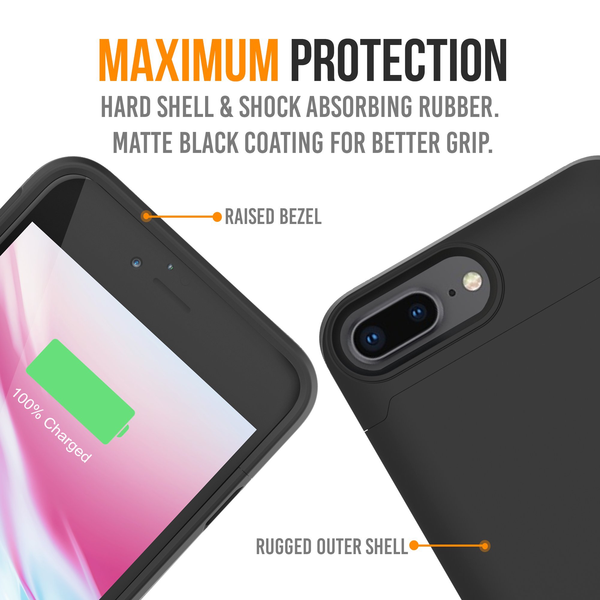 Alpatronix iPhone 8 Plus/7 Plus/6S Plus/6 Plus Battery Case, Portable Protective Charger Case with Wireless Charging and Built in Rechargeable Battery Pack for Extended Charging - BX190plus β Black
