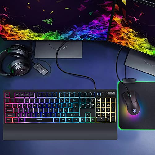 KOLMAX K3 RGB Gaming Keyboard and Mouse Combo,RGB Mechanical feel Gaming Keyboard with Ergonomic Detachable Wrist Rest, Programmable 7200 DPI RGB Gaming Mouse for Windows PC Mac Office/Gaming/Xbox/PS4
