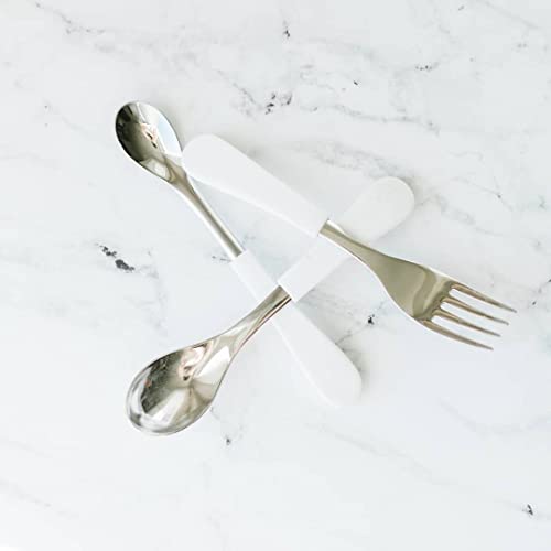 Avanchy Baby Spoons, Forks Stainless Steel and Silicone Set, Self Feeding Food Utensils, 4 Months Baby Led Weaning