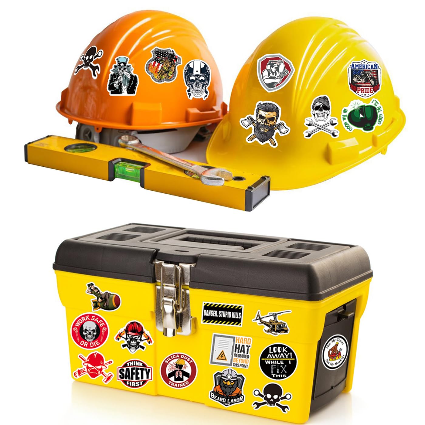 200Pcs Hard Hat Stickers Decals for Toolbox Helmet Hood, Funny Hardhat Stickers for Welder Electrician Construction Union Military Lineman, Waterproof Vinyl Stickers for Men