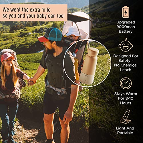 2-in-1 BEEVA Portable Baby Bottle Warmer for Breastmilk/Baby Formula, Ideal for Travel, with USB Charger, 4 Temperature Settings & Digital Display, Accurate Heating,with Travel Bag