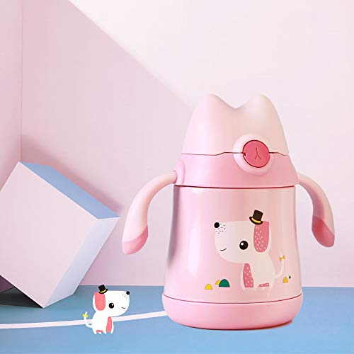 AINAAN Stainless Steel Travel Mug Thermos Kids Flask Thermal Cup BPA Free with Straw Water Bottle 350ml (Pink)