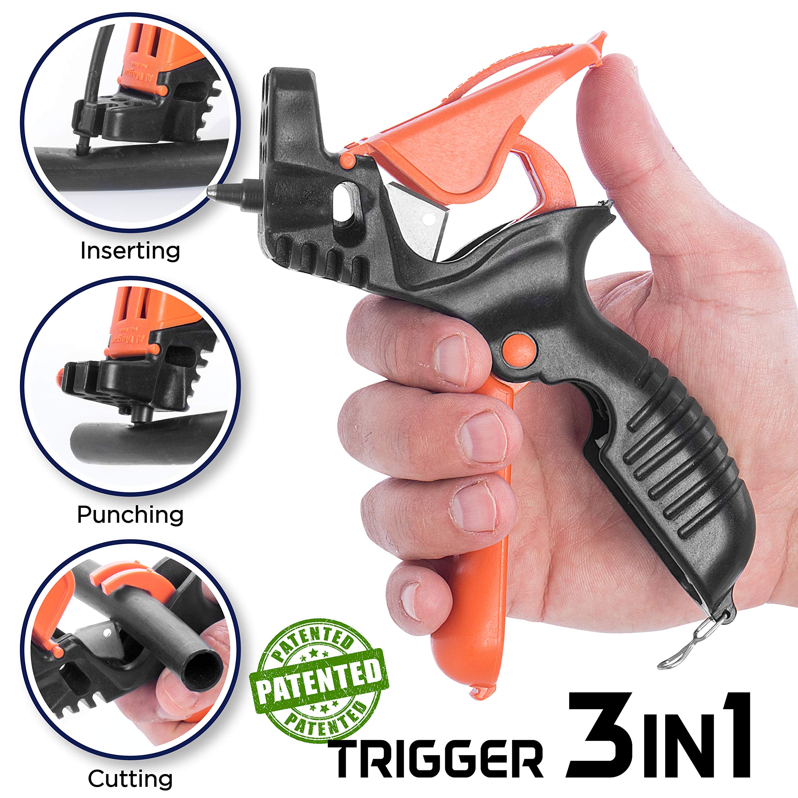 AL-MAGOR Trigger TR-3, 3 in 1 Garden Drip Irrigation Hole Punch Tool Multitask Punching Cutting Inserting Drip Irrigation Tool, 3mm Punch Tip, Blade for Cutting, Insertion Tool for Dripper 350030-P