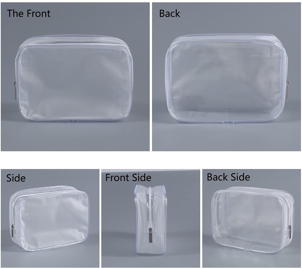 5 Pack Clear Plastic Zippered Toiletry Carry Pouch TSA Approved Toiletry Bag Portable Cosmetic Makeup Bag for Vacation, Bathroom and Organizing (White, Small/Large)