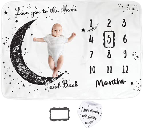 Miles&Molly Baby Monthly Milestone Blanket Boy, Girl |New Baby Boy Gift, Nursery Decor Baby Shower | Newborn Baby Month Blanket | Baby Growth Chart, 60x40