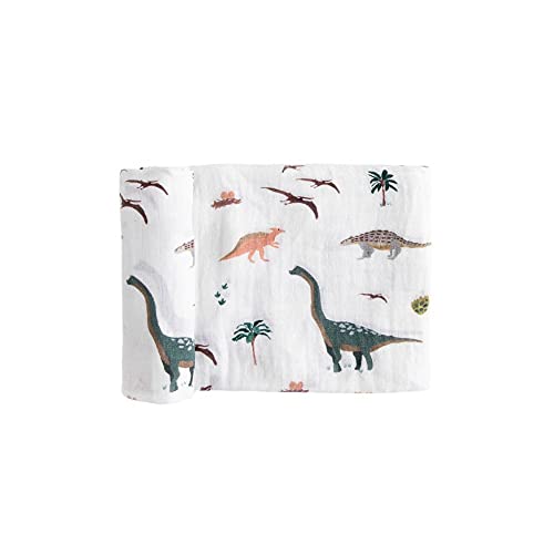 Red Rover Kids Cotton Muslin Swaddle - 47”x 47”- 100% Cotton - Machine Washable - Softer with Every Wash - Playful Designs -Soft, Breathable & Lightweight - Unisex (Dino Days)